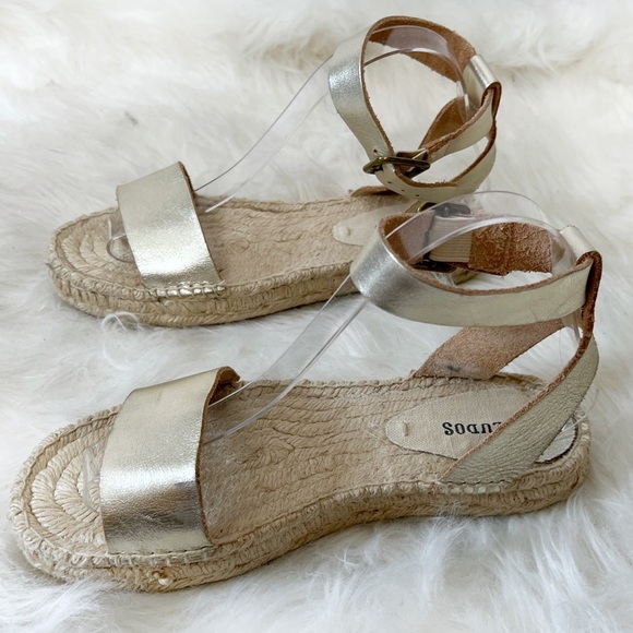 Soludos | Shoes | Soludos Gold Leather Ankle Strap Espadrilles Size 8 ...